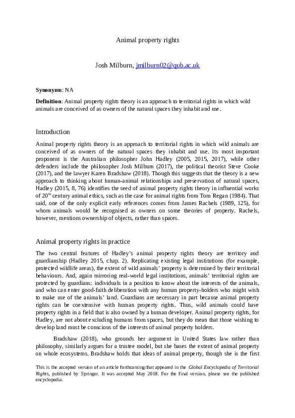 (PDF) Animal property rights (Global Encyclopedia of Territorial Rights ...