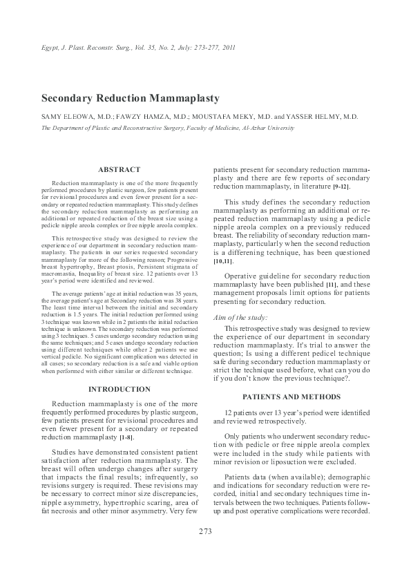 (PDF) Secondary Reduction Mammaplasty