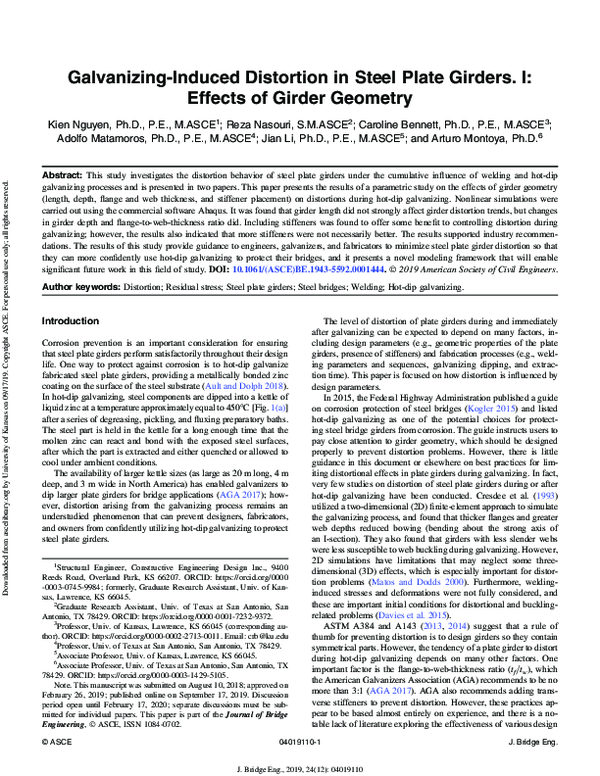 (PDF) Galvanizing-Induced Distortion in Steel Plate Girders. I: Effects ...
