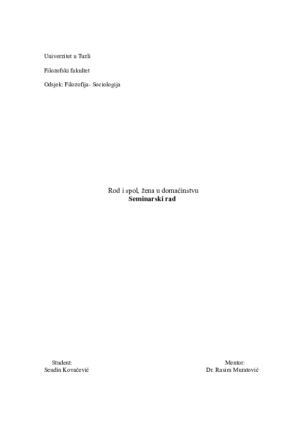 Rod i spol zena u domacinstvu
