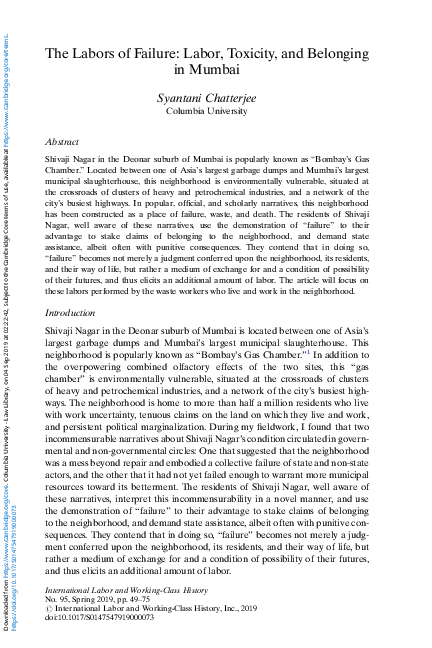 (PDF) The Labors of Failure: Labor, Toxicity, and Belonging in Mumbai