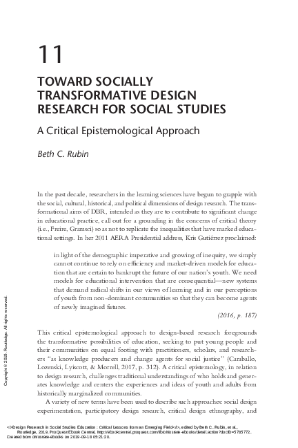 (PDF) TOWARD SOCIALLY TRANSFORMATIVE DESIGN RESEARCH FOR SOCIAL STUDIES ...