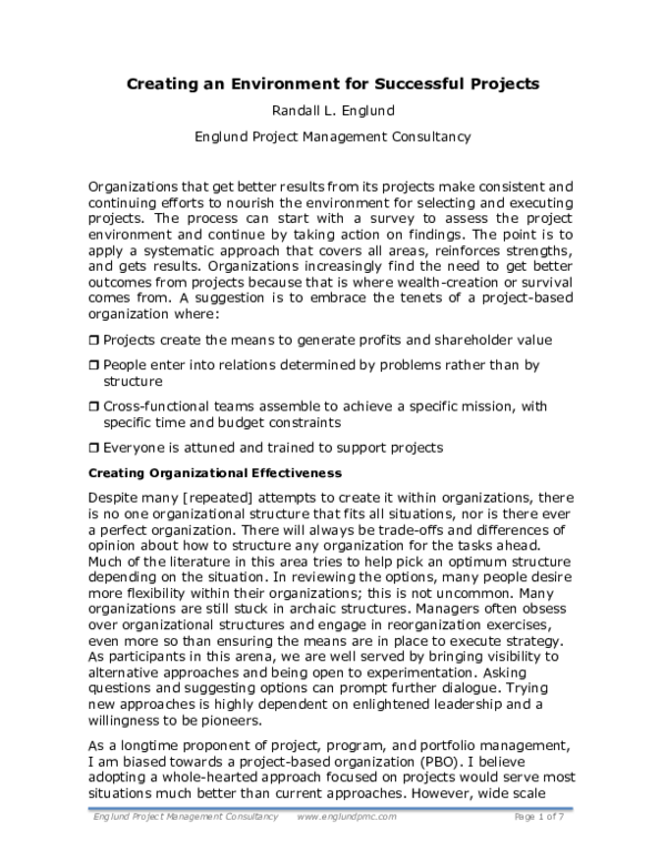 (PDF) Creating an Environment for Successful Projects