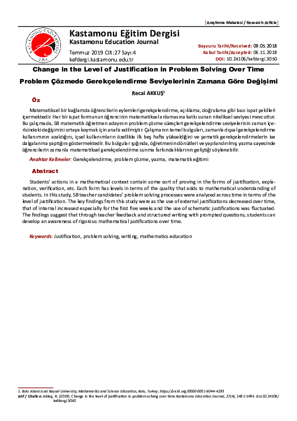 (PDF) Change in the Level of Justification in Problem Solving Over Time