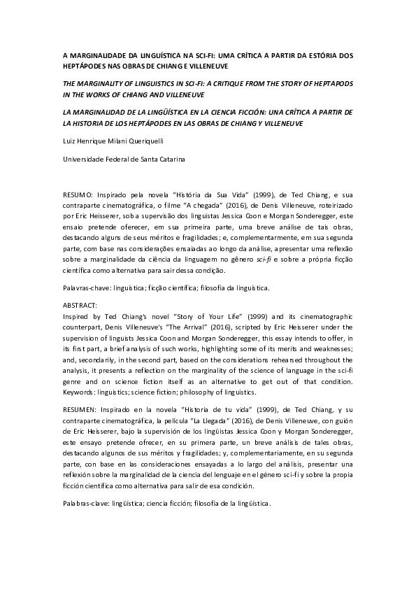 (PDF) A marginalidade da linguística na sci-fi: uma crítica a partir da ...