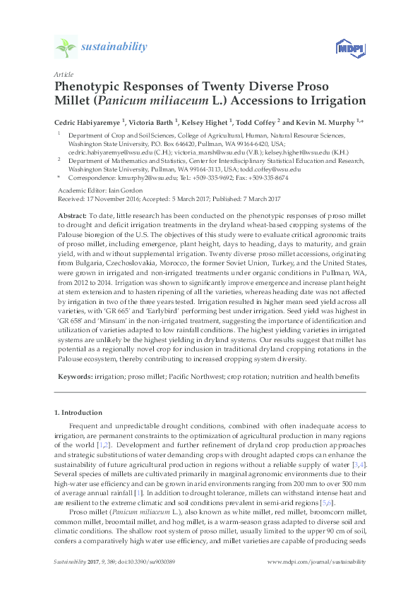 (PDF) Phenotypic Responses of Twenty Diverse Proso Millet (Panicum ...