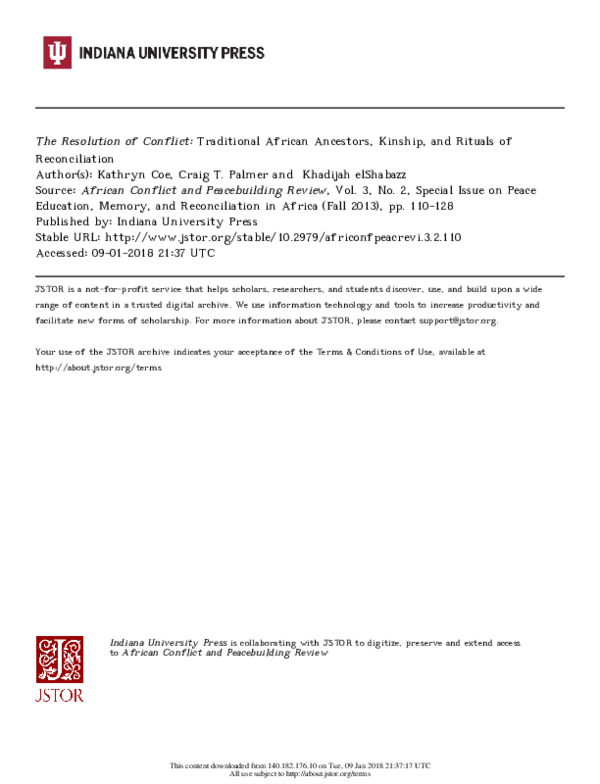 (PDF) The Resolution of Conflict: Traditional African Ancestors ...