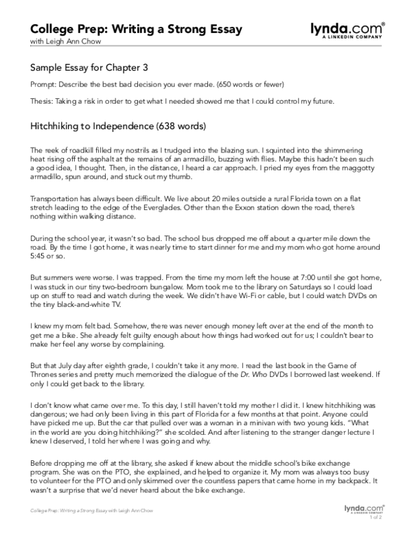 (PDF) Sample Essay for Chapter 3