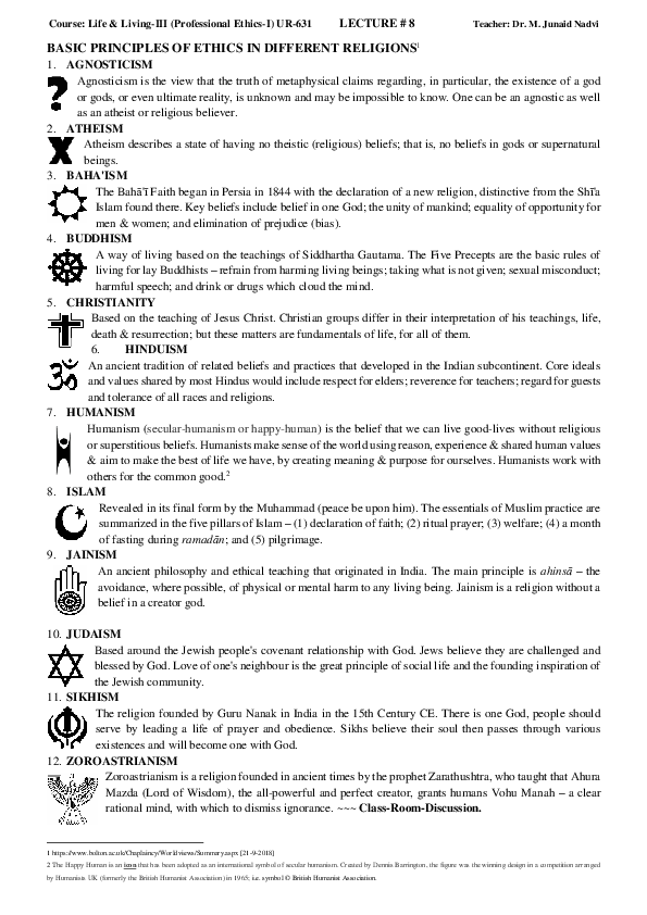 (PDF) LECTURE # 8 BASIC PRINCIPLES OF ETHICS IN DIFFERENT RELIGIONS 1