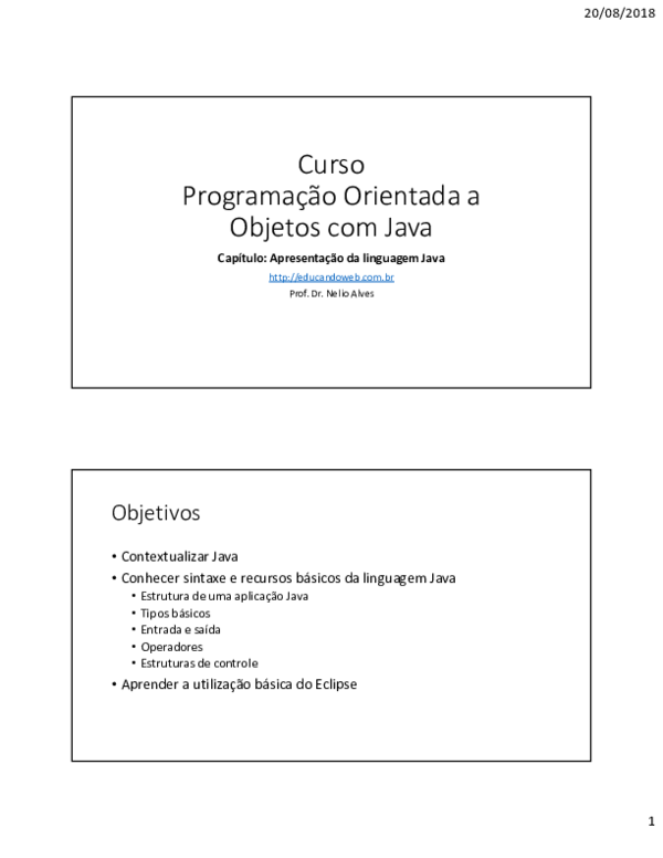 Pdf Curso Programação Orientada A Objetos Com Java