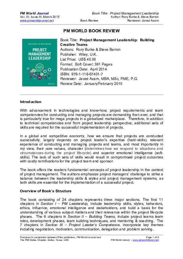 (PDF) PM World Journal Book Title: Project Management Leadership PM ...