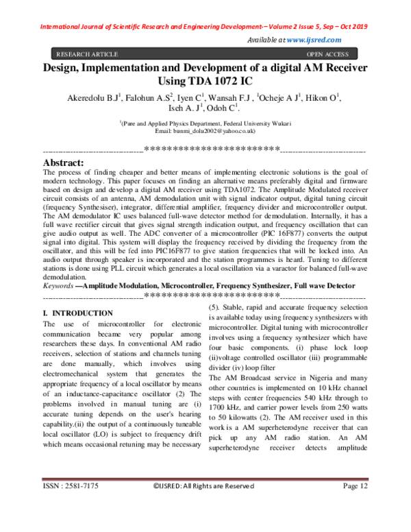 (PDF) Design, Implementation and Development of a digital AM Receiver ...