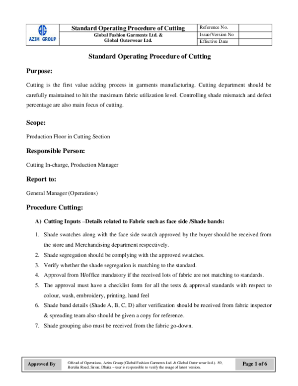 (DOC) Standard Operating Procedure of Cutting Purpose