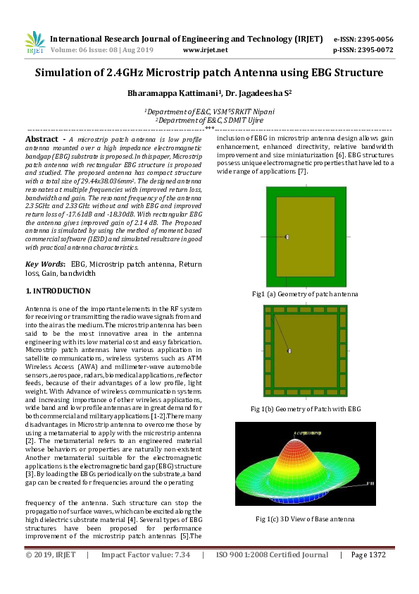 (PDF) IRJET- Simulation of 2.4GHz Microstrip patch Antenna using EBG Structure