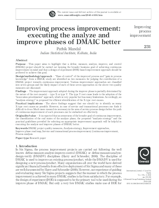 (PDF) Improving process improvement: executing the analyze and improve ...