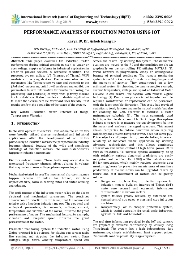 Pdf Irjet Performance Analysis Of Induction Motor Using Iot Irjet Journal