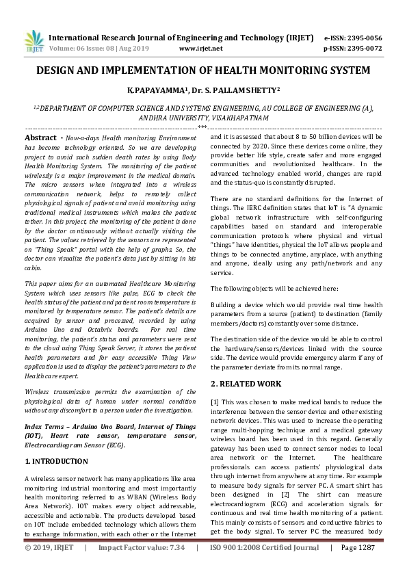 Pdf Irjet Design And Implementation Of Health Monitoring System
