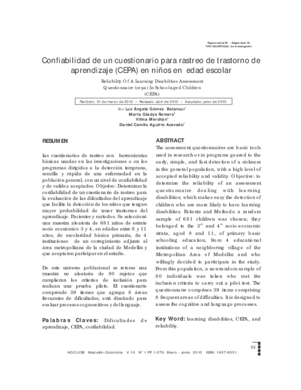 (PDF) Reliability Of A Learning Disabilities Assessment Questionnaire ...