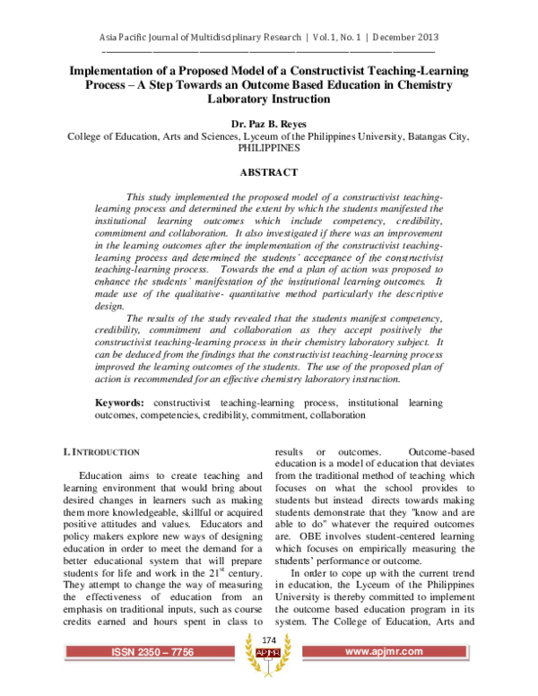 Pdf Implementation Of A Proposed Model Of A Constructivist Teaching