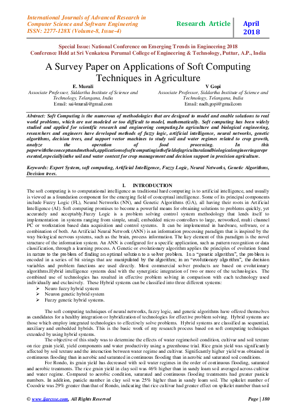 Pdf A Survey Paper On Applications Of Soft Computing Techniques In