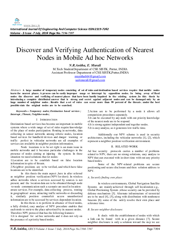 Pdf Discover And Verifying Authentication Of Nearest Nodes In Mobile