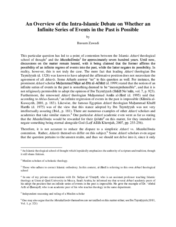(PDF) An Overview of the Intra-Islamic Debate on Whether an Infinite ...