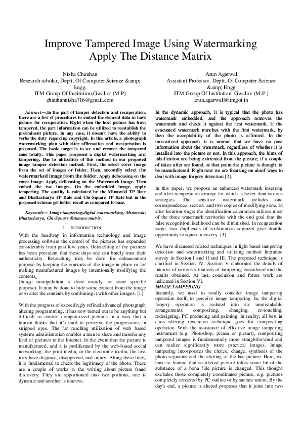 (DOC) Improve Tampered Image Using Watermarking Apply The Distance Matrix