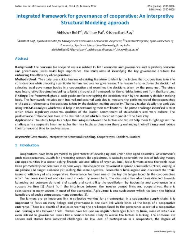 (PDF) Integrated framework for governance of cooperative: An Interpretive Structural Modeling ...