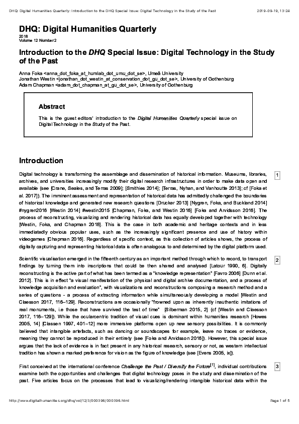 (PDF) DHQ: Digital Humanities Quarterly Introduction to the DHQ Special ...