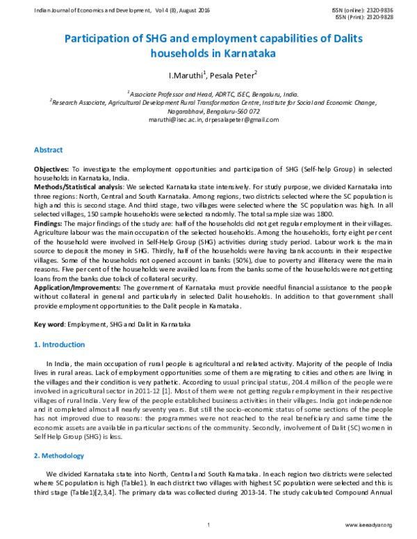 (PDF) SHG Participation and Dalit Employment in Karnataka