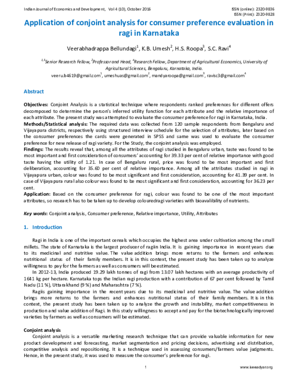 Pdf Application Of Conjoint Analysis For Consumer Preference