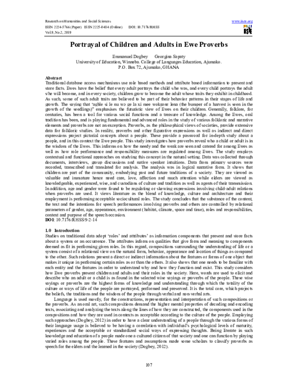 (PDF) Portrayal of Children and Adults in Ewe Proverbs