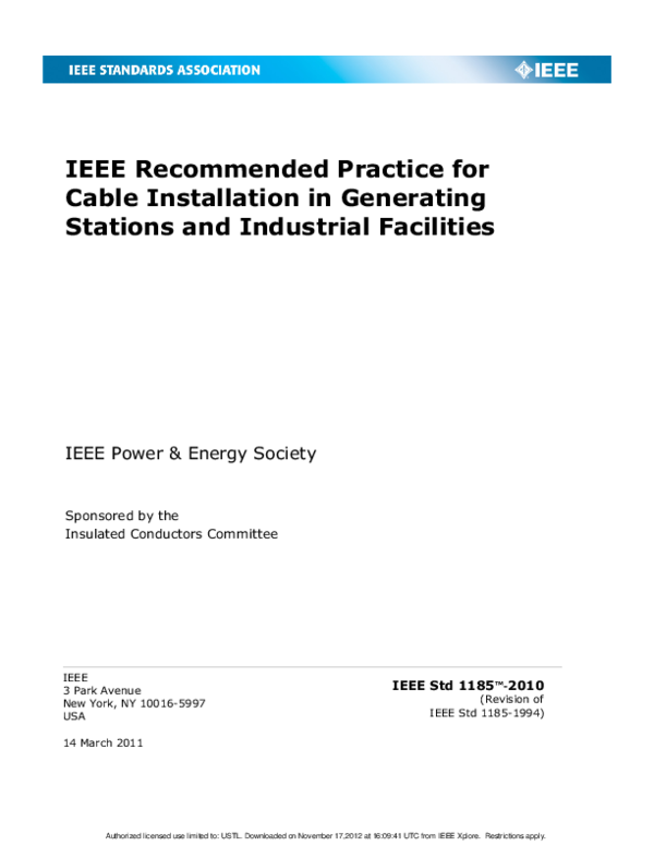 (PDF) IEEE Recommended Practice for Cable Installation in Generating ...