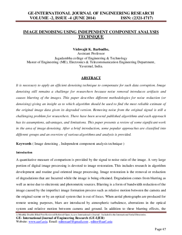 Image Denoising Using Independent Component Analysis Technique 6642