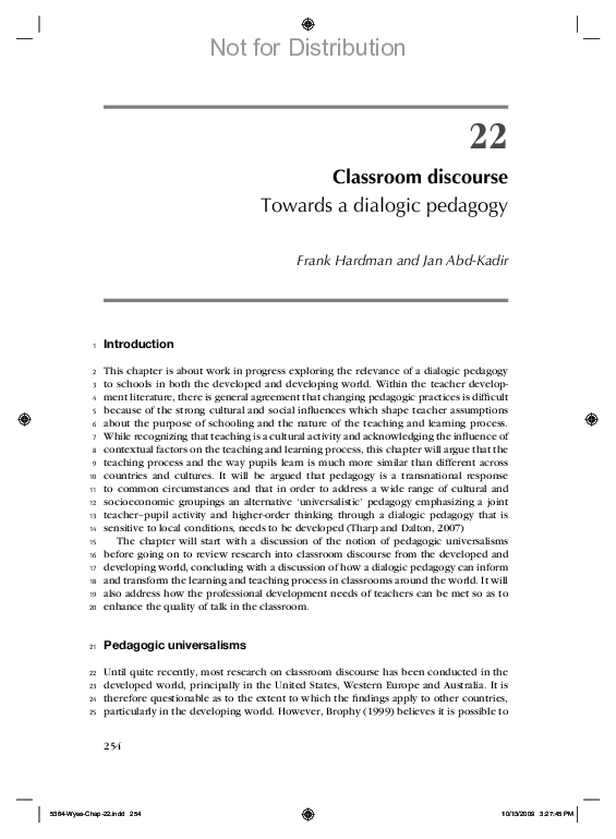 (PDF) Classroom Discourse - Towards a dialogic pedagogy