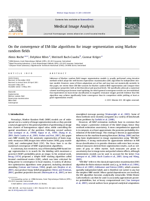 (PDF) On the convergence of EM-like algorithms for image segmentation using Markov random fields