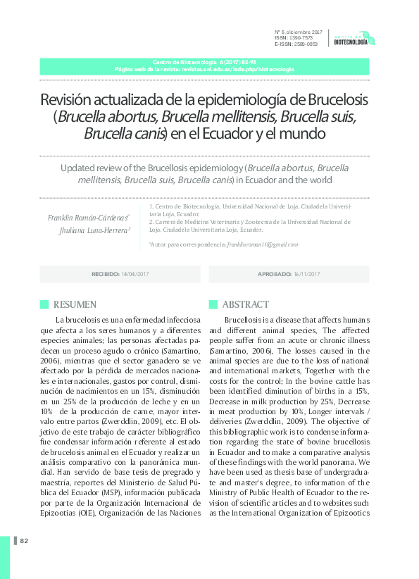 (PDF) Updated review of the Brucellosis epidemiology (Brucella abortus ...