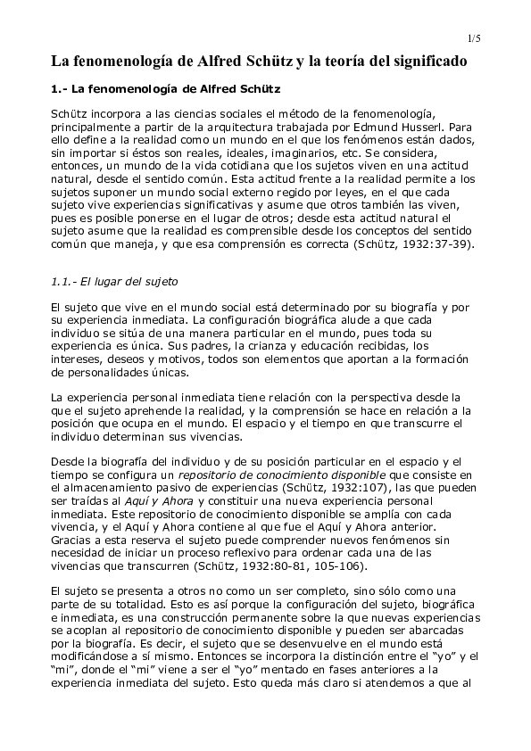 (PDF) La fenomenología de Alfred Schütz y la teoría del significado