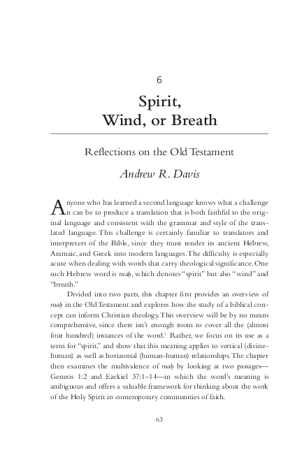 (PDF) Spirit, Wind, or Breath: Reflections on the Old Testament