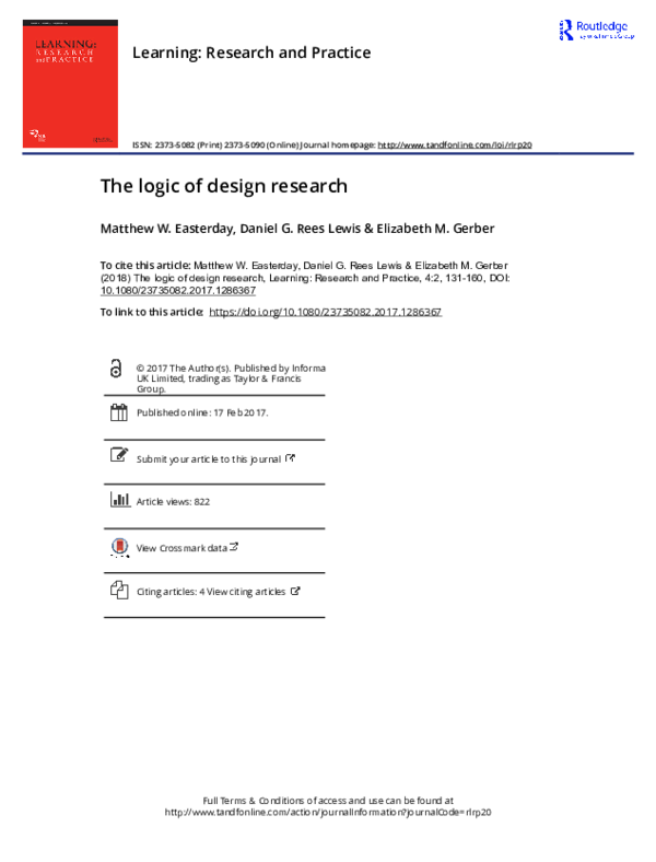 (PDF) Learning: Research and Practice The logic of design research