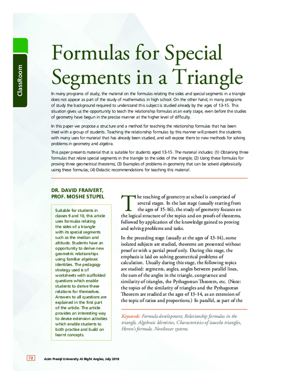(PDF) Formulas for Special Segments in a Triangle
