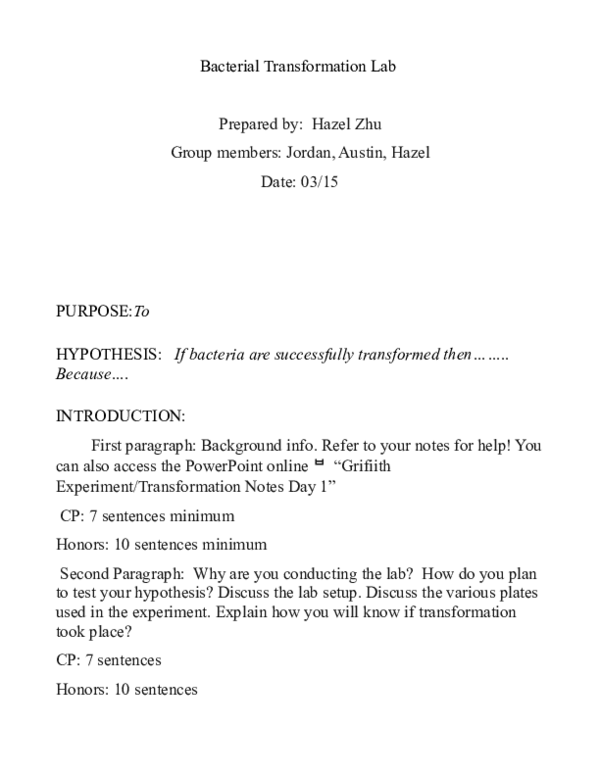 (DOC) Transformation lab report