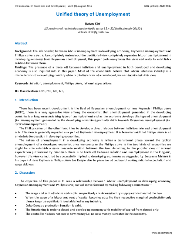 (PDF) Unified theory of Unemployment | IJED isee - Academia.edu