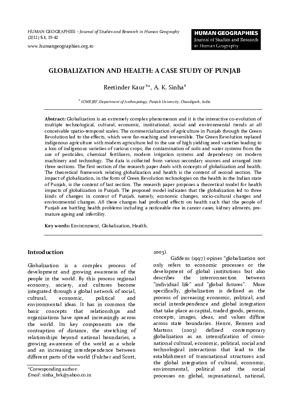 (PDF) Globalization and health: A case study of Punjab