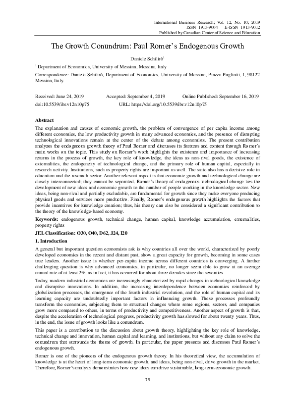 (PDF) The Growth Conundrum: Paul Romer's Endogenous Growth