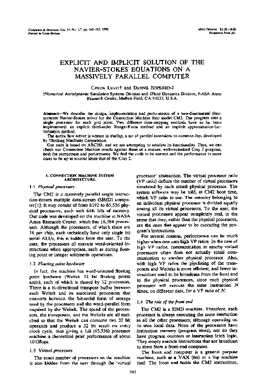 Pdf Explicit And Implicit Solution Of The Navier Stokes Equations On A Massively Parallel Computer
