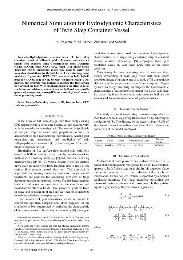 (PDF) Numerical Simulation for Hydrodynamic Characteristics of Twin Skeg Container ...