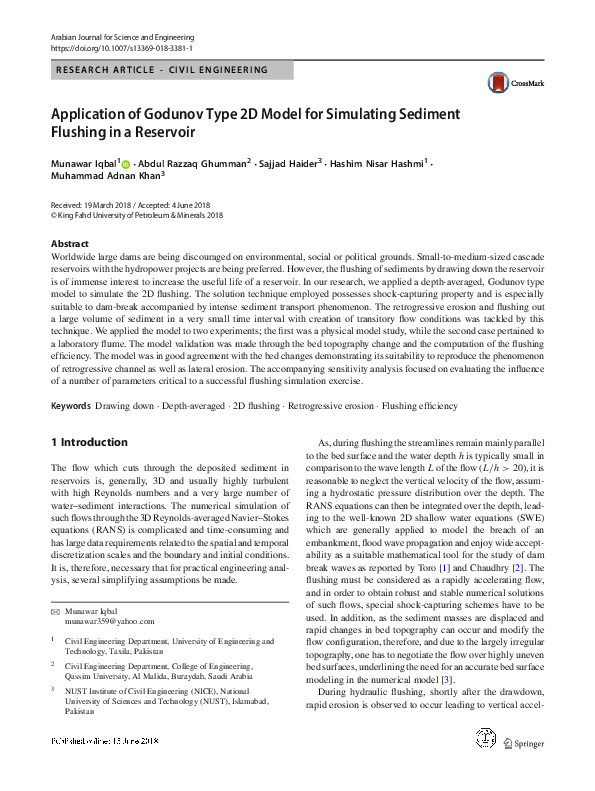 (PDF) Application of Godunov Type 2D Model for Simulating Sediment ...
