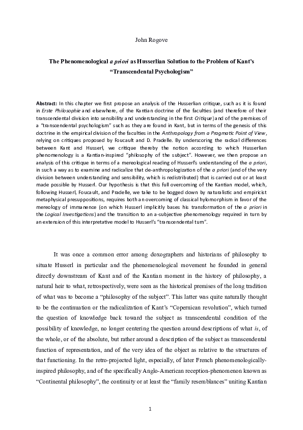 (DOC) The Phenomenological a priori as Husserlian Solution to the ...
