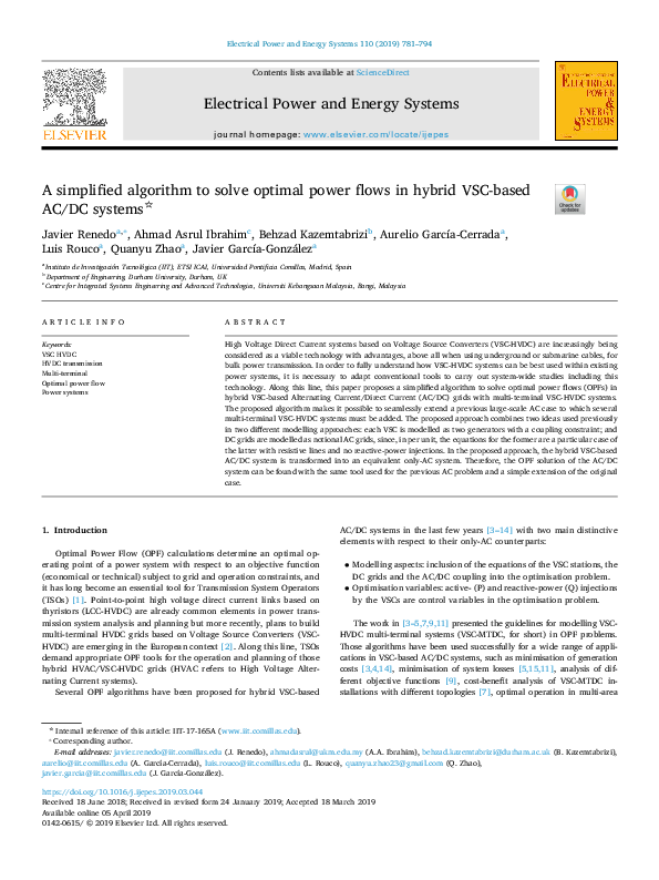 Pdf A Simplified Algorithm To Solve Optimal Power Flows In Hybrid Vsc Based Acdc Systems